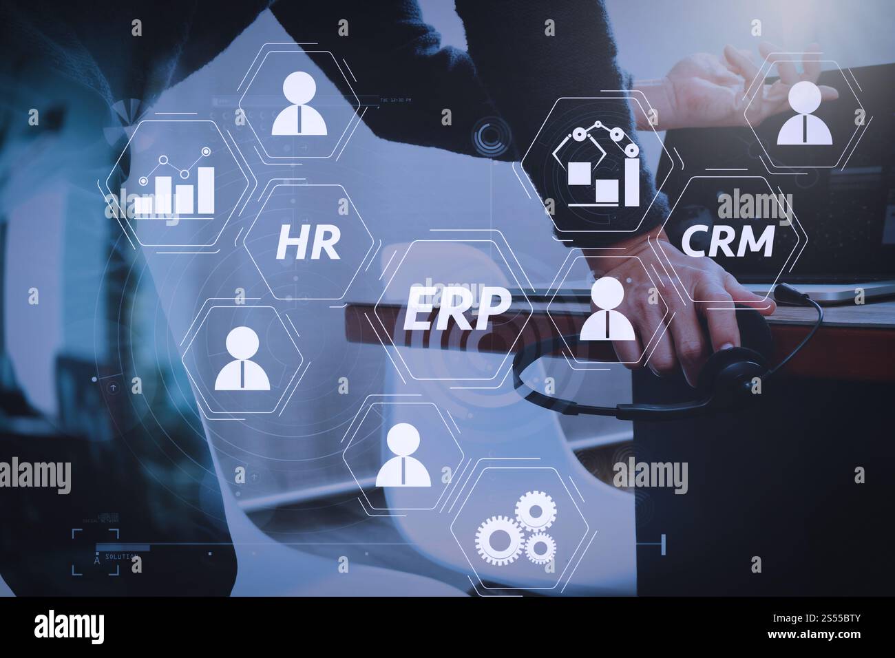 Architecture of ERP (Enterprise Resource Planning) system with connections between business ...