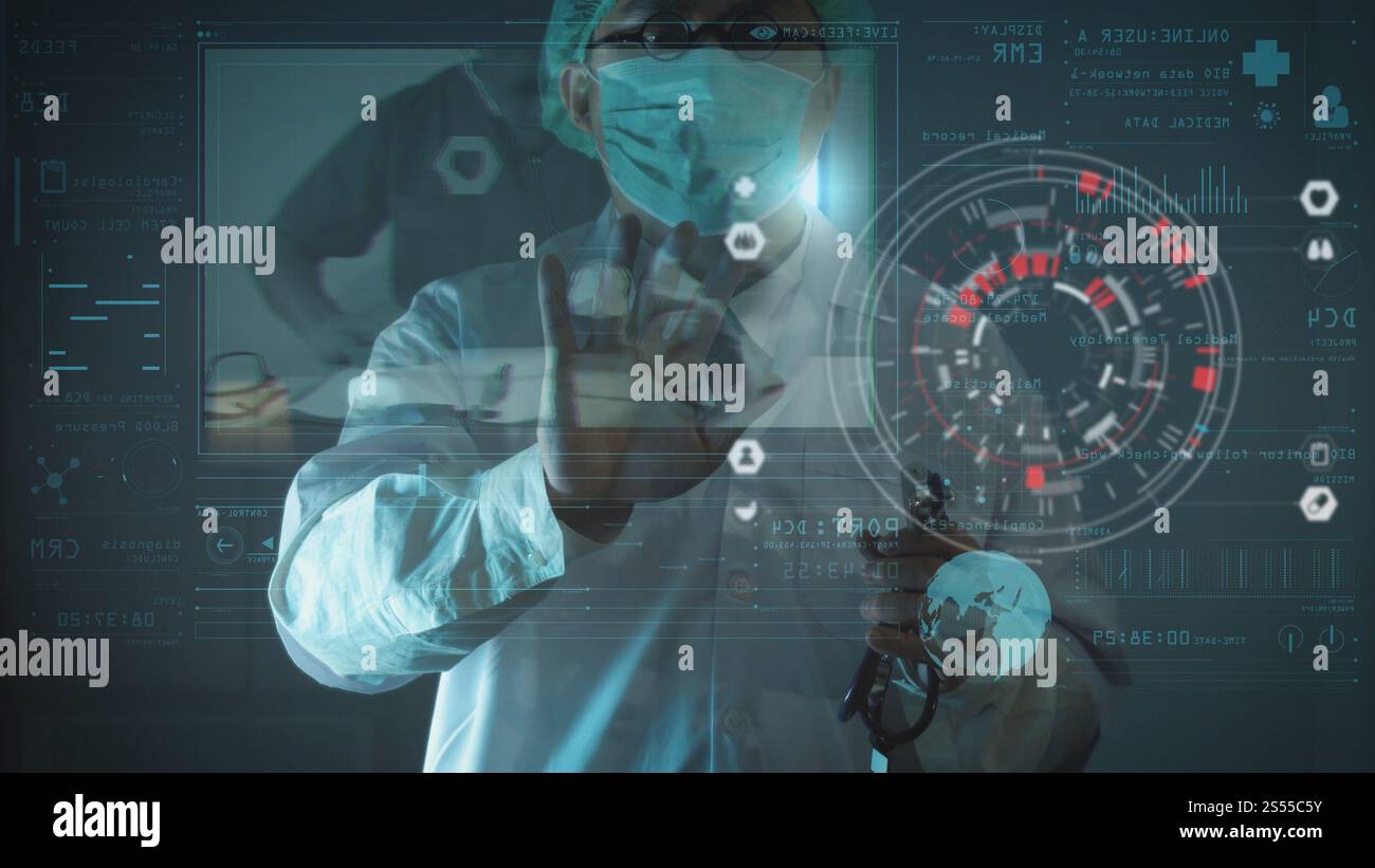 Medical technology concept,smart doctor hand working with modern ...