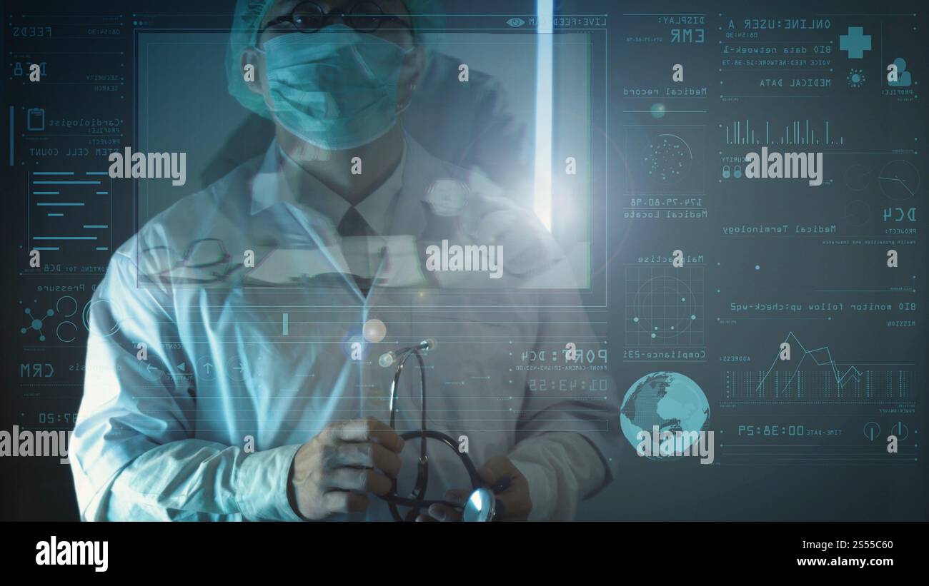 Medical technology concept,smart doctor hand working with modern ...