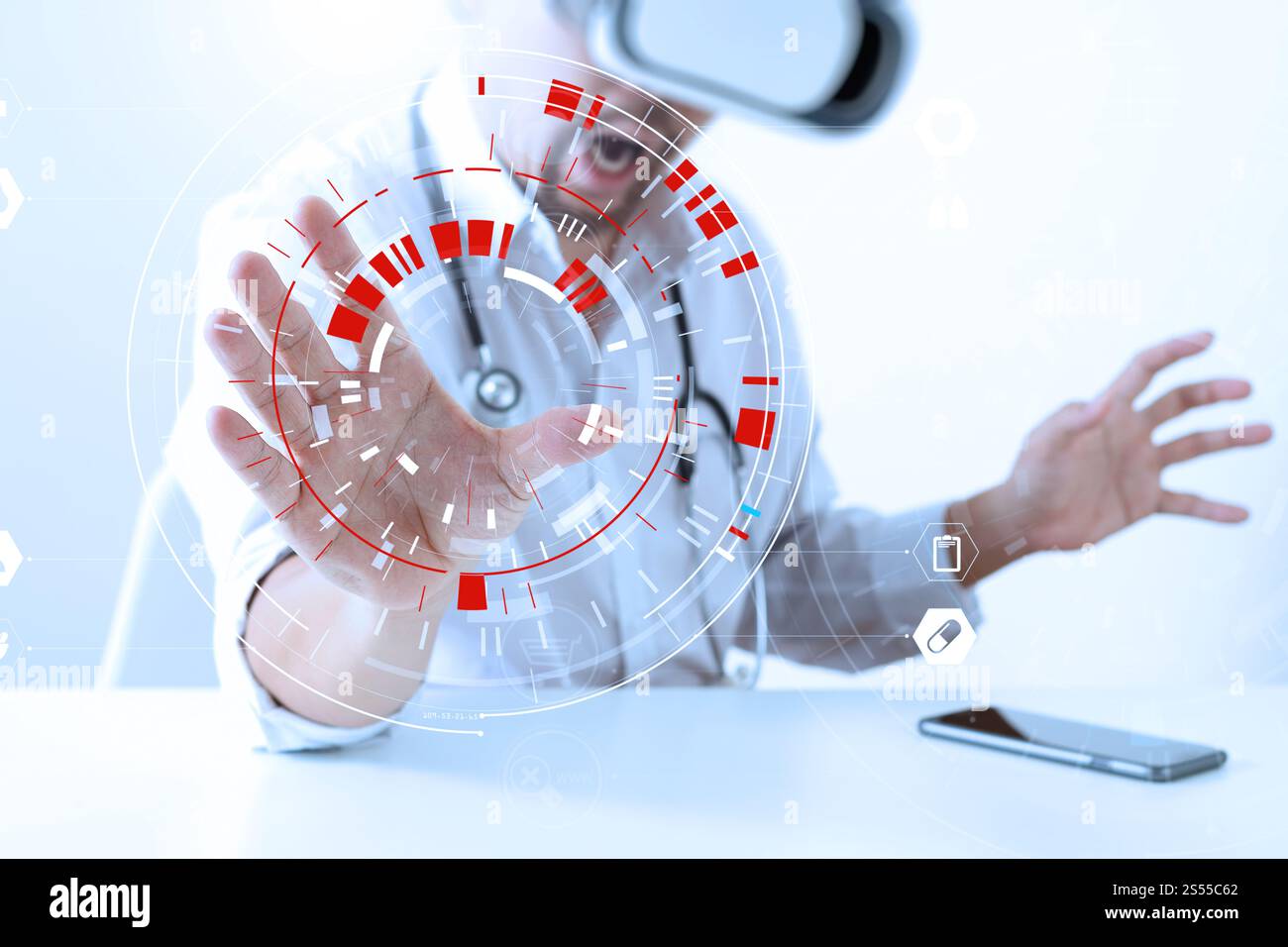 Medical techonlogy concept,smart doctor hand working with modern ...