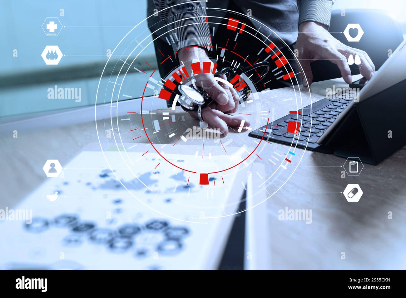 Medical techonlogy concept,smart doctor hand working with modern ...