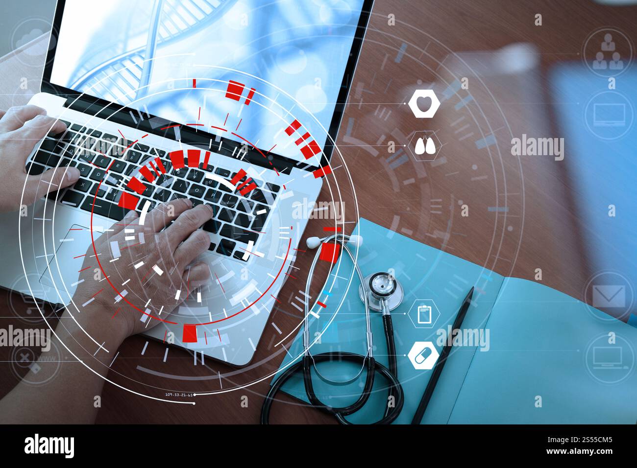 Medical technology concept,smart doctor hand working with modern ...