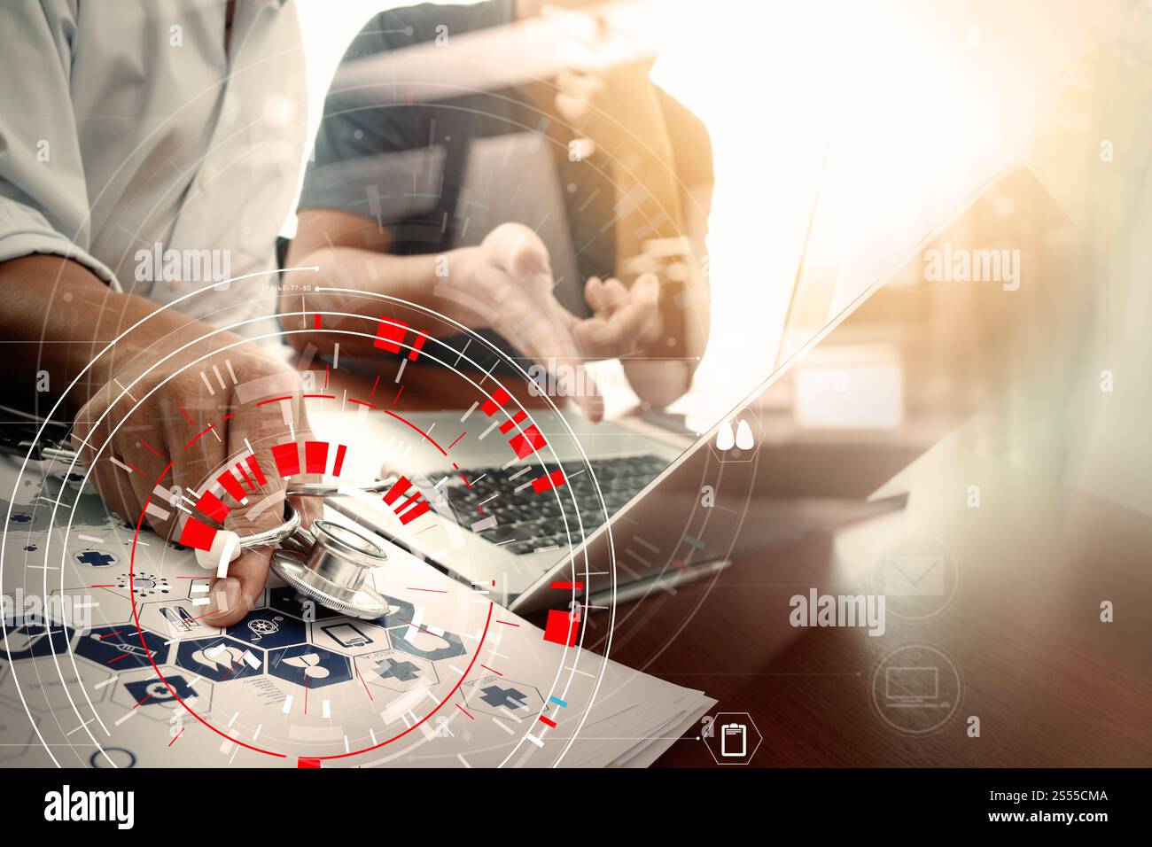 Medical technology concept,smart doctor hand working with modern ...