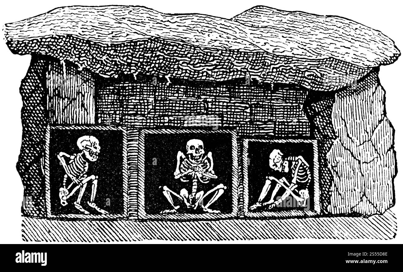 Position of the dead in a Swedish stone tomb, burial, skeletons ...