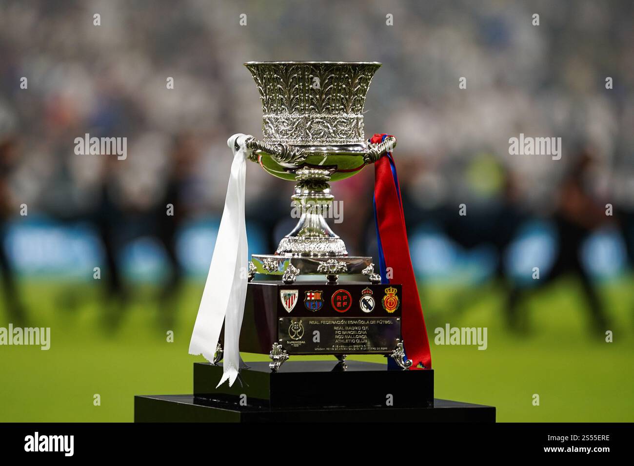 The Spanish Super Cup trophy is presented before the final match El Clasico between FC Barcelona ...