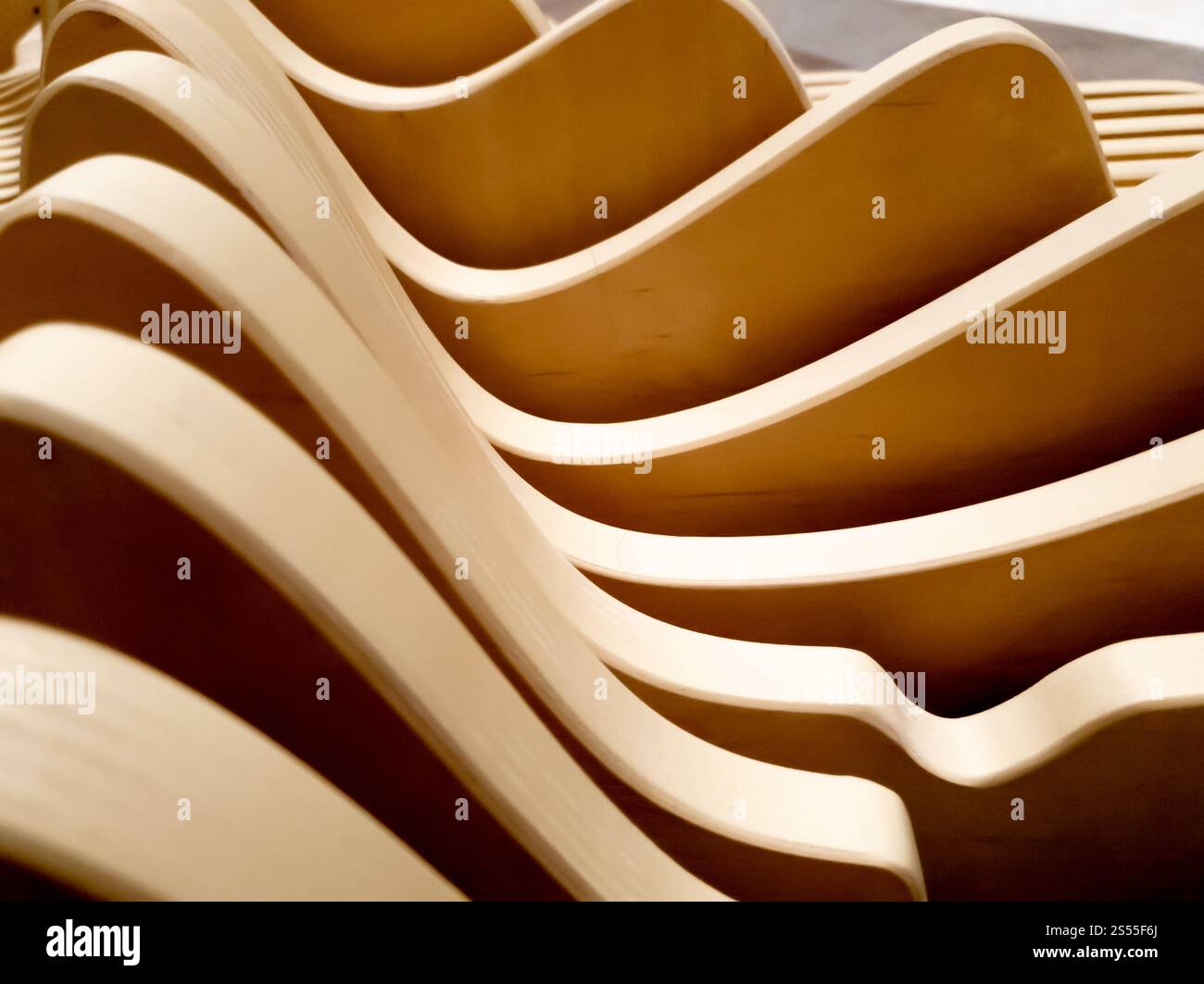 Curved wooden architectural or geometric shapes. Abstract curved wooden ...