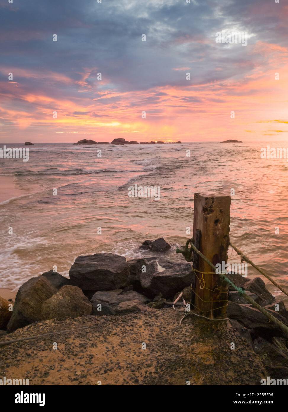Beautiful photo of old pier in the ocean at sunrise. Beautiful image of ...
