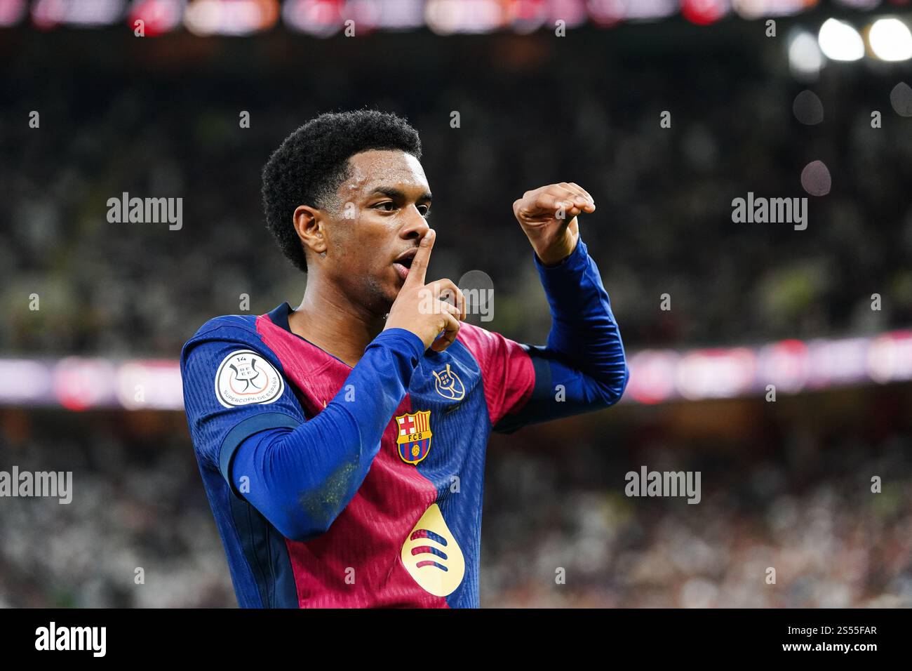 Barcelona's Spanish player Alexandro Balde celebrates scoring his team ...
