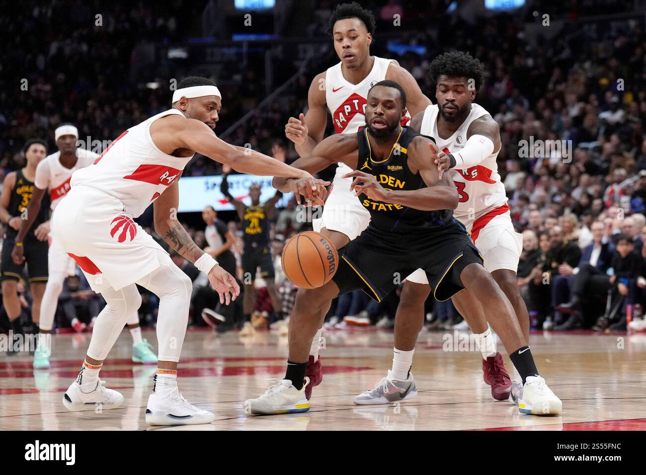 Golden State Warriors forward Trayce Jackson-Davis, front right, loses ...