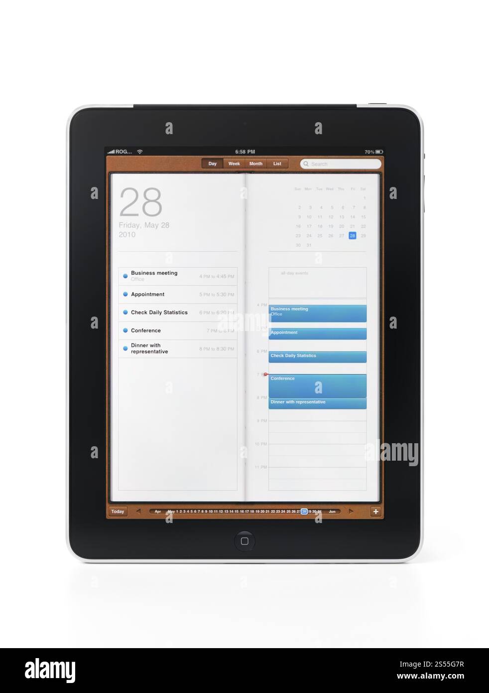 Apple iPad 3G tablet with organizer calendar app showing a list of ...