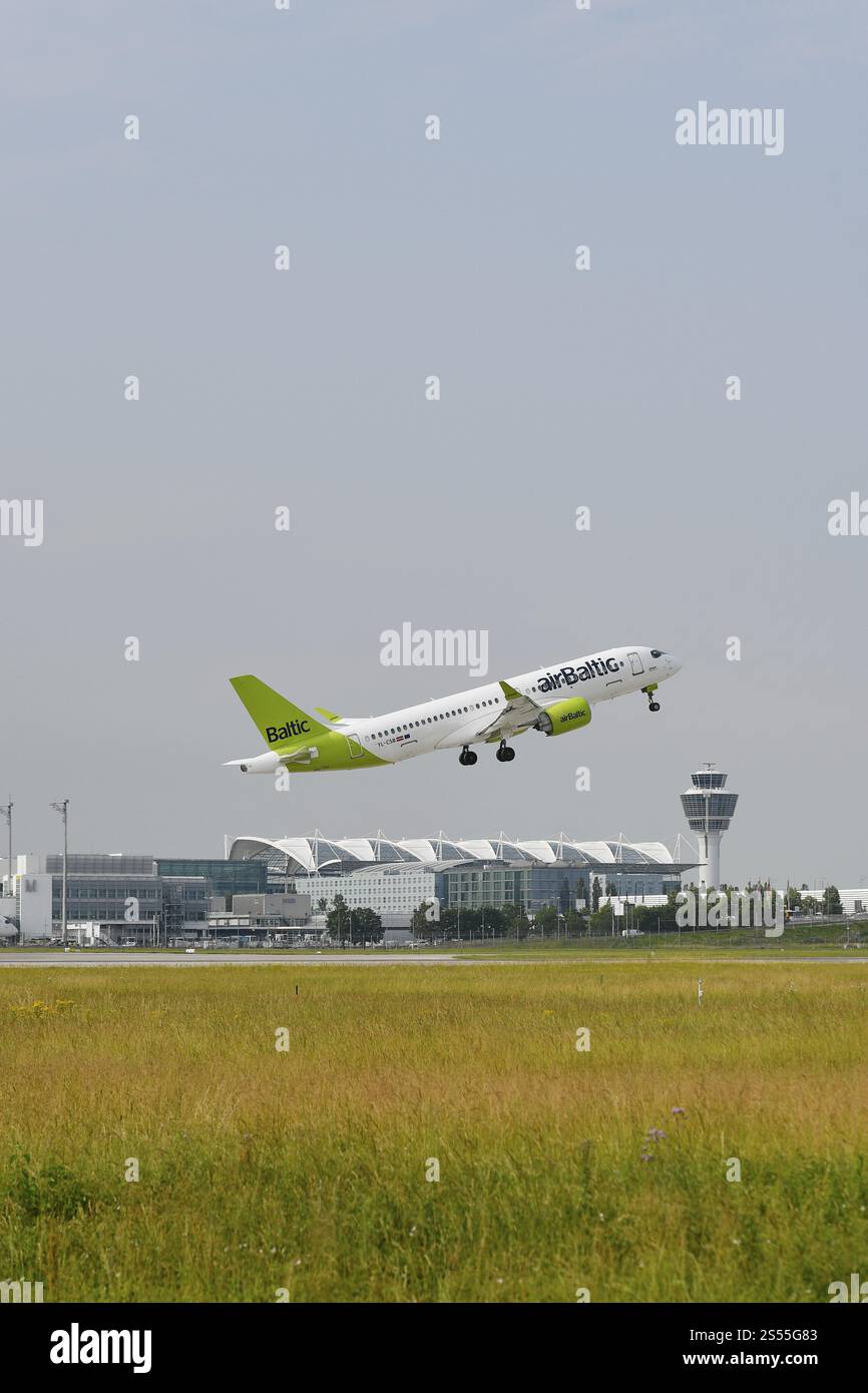 Air Baltic A220-300 taking off on Runway North with Lufthansa, Star ...