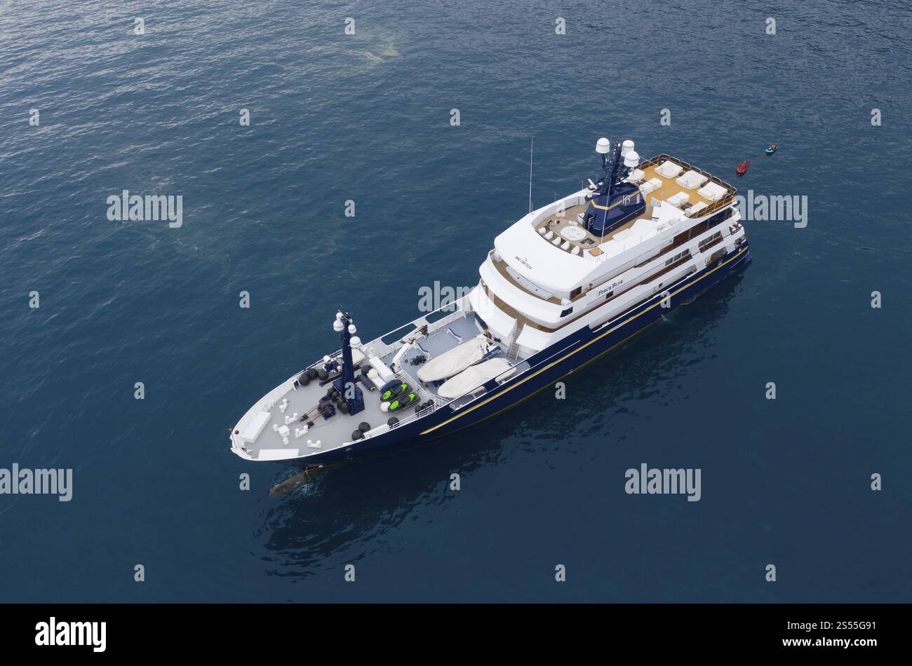 Aerial view 63 metre long motor yacht FORCE BLUE from the Danish ...