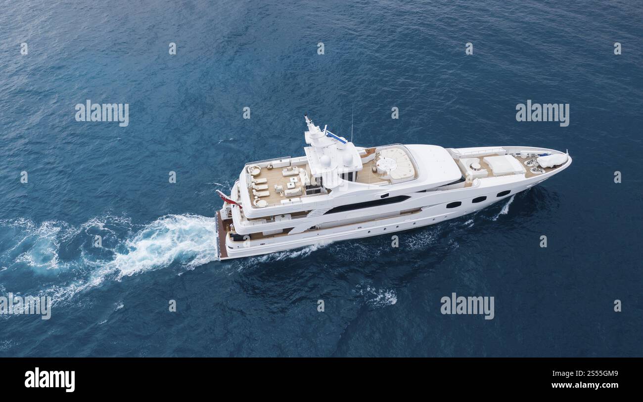 Aerial view 51 metre motor yacht ELENI cruising between Cap Martin and ...
