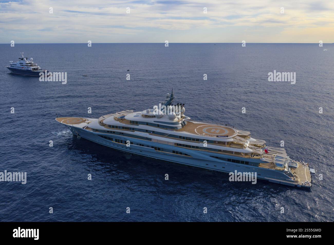 Aerial view of 136 metre superyacht Flying Fox, delivered in 2019 by ...