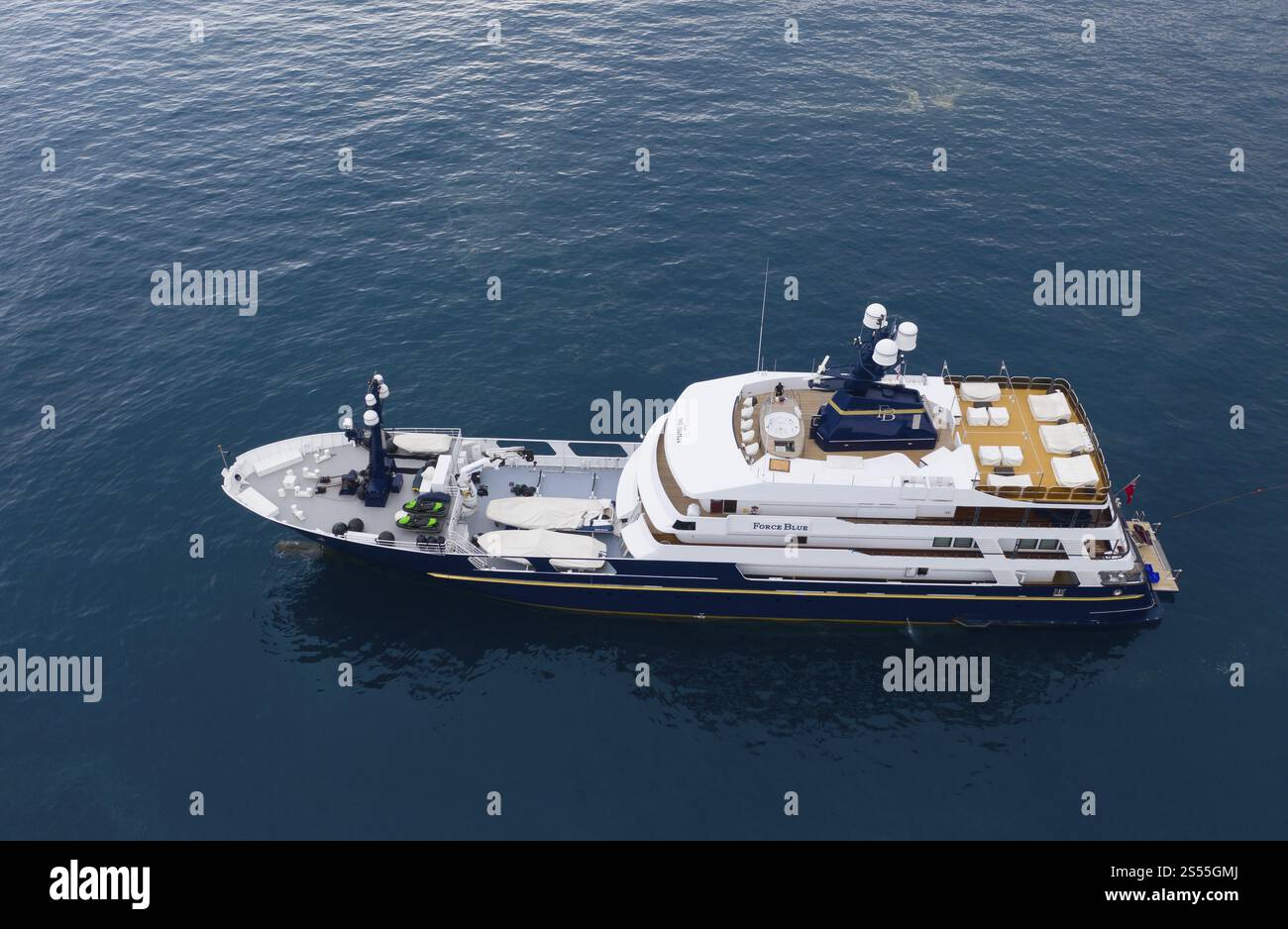 Aerial view 63 metre long motor yacht FORCE BLUE from the Danish ...