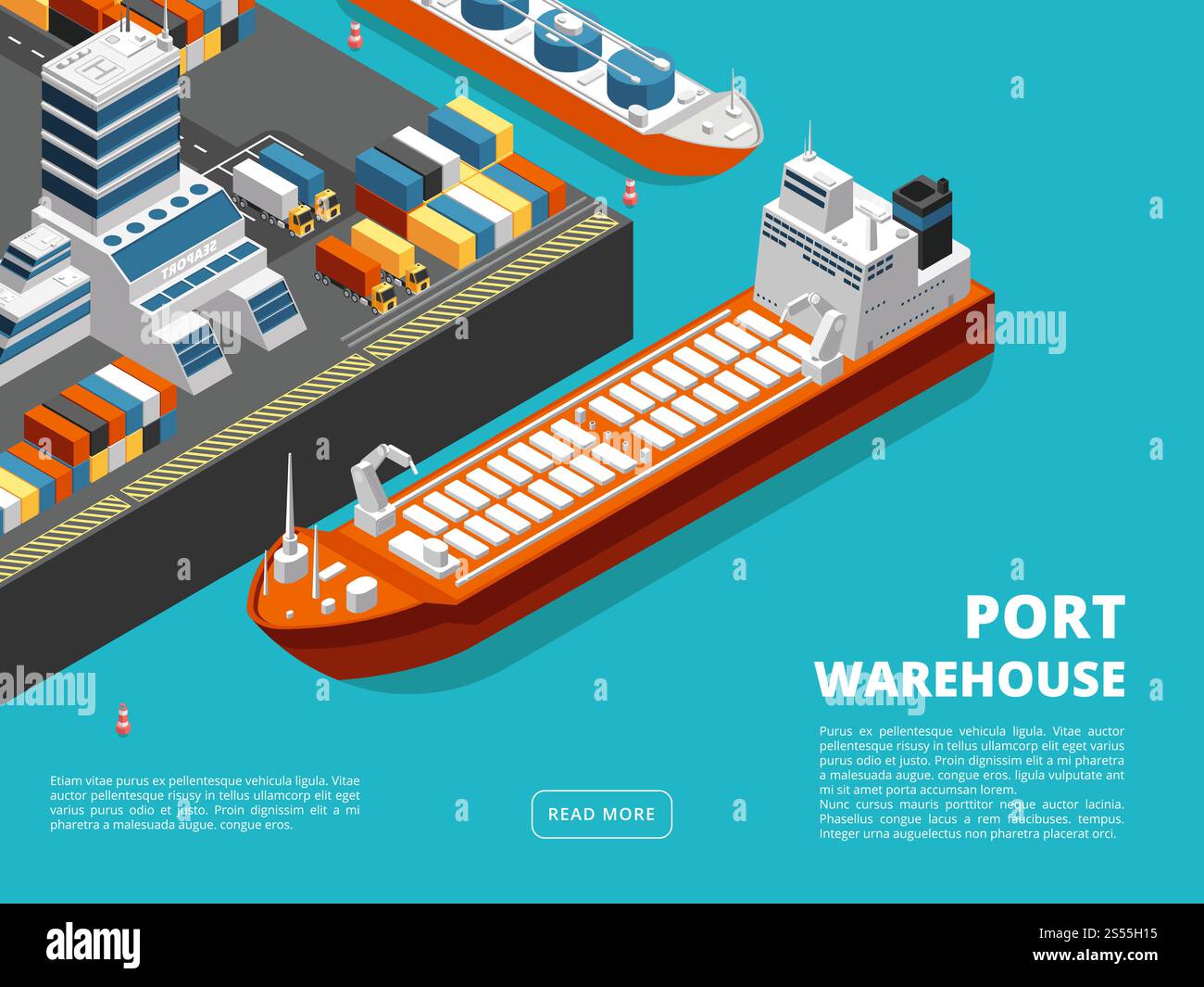 Sea transportation horizontal sea freight and shipping background with ...