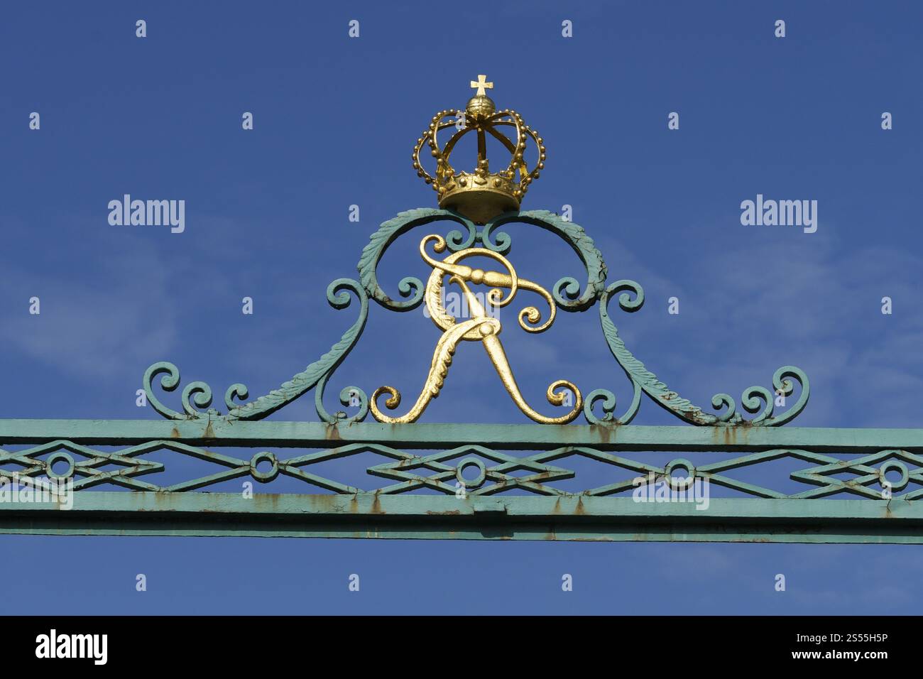 Decorated fence in the outdoor area of the Residenzschloss ...
