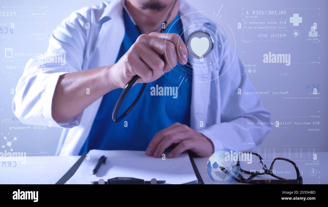 Medical techonlogy concept,smart doctor hand working with modern ...