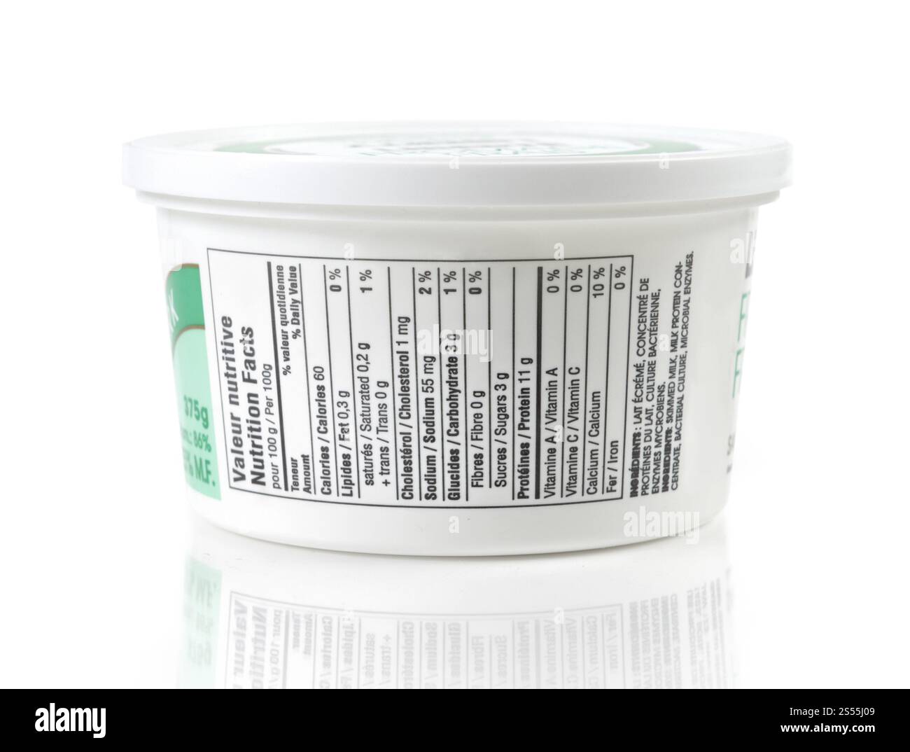Nutrition Facts food lable on a cottage cheese package in English and ...
