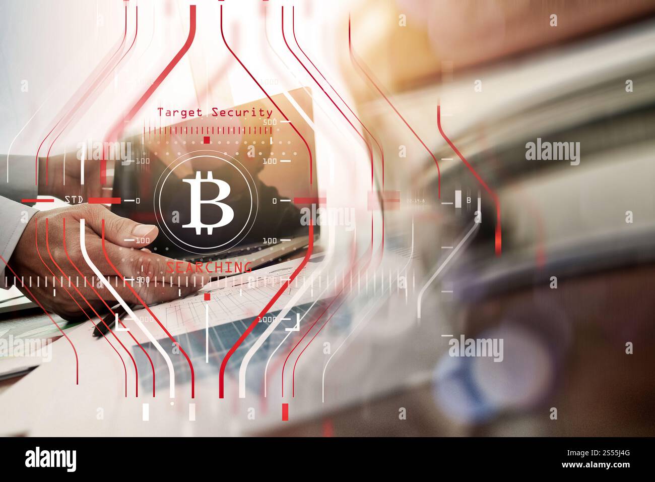 Businessman working with new modern computer and Bitcoin cryptocurry ...