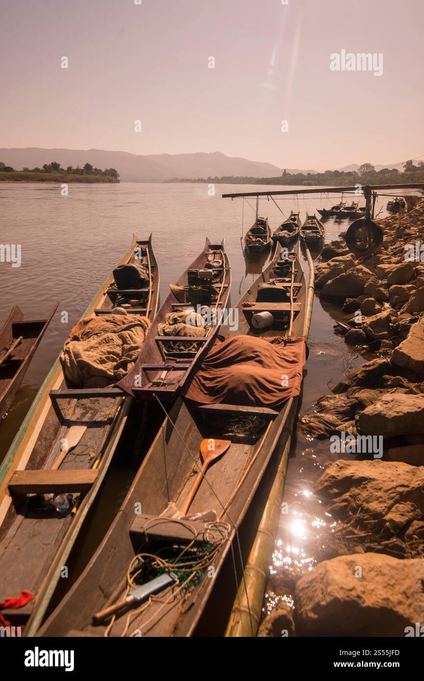 the Boat port at the Mekong River in the Town of Chiang Khong in the ...