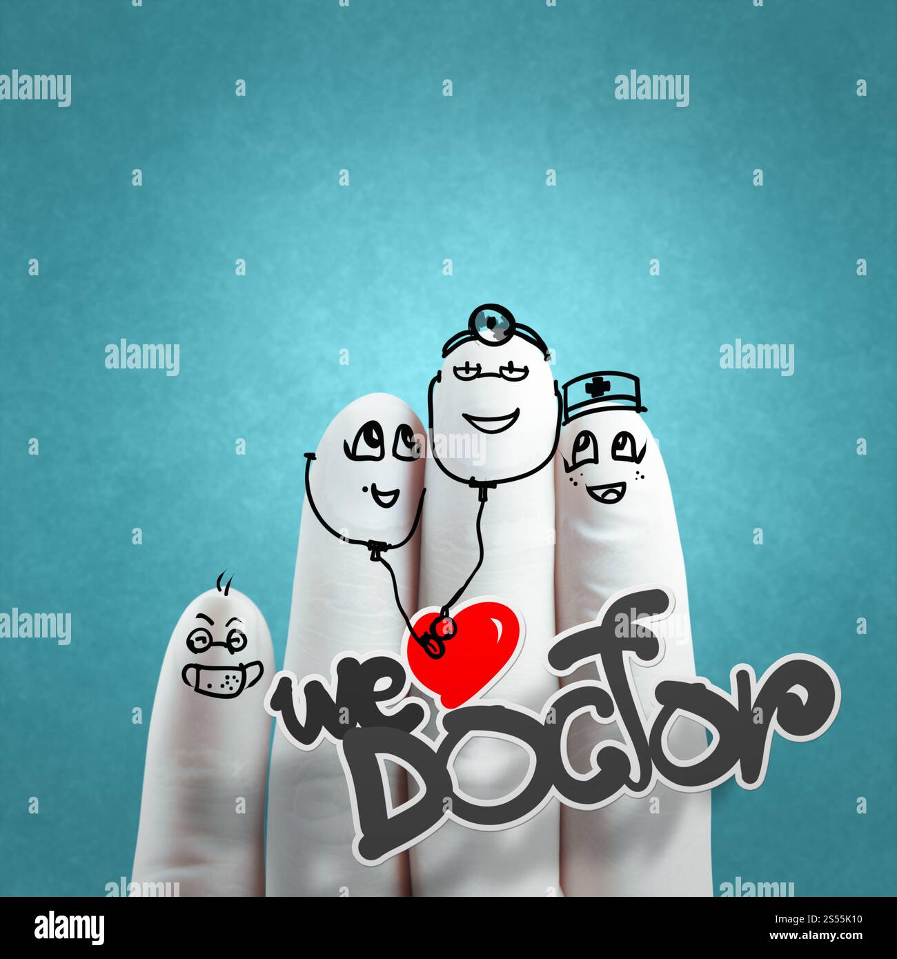 A lovely family hand drawn and finger,doctor and nurse,we love doctor ...