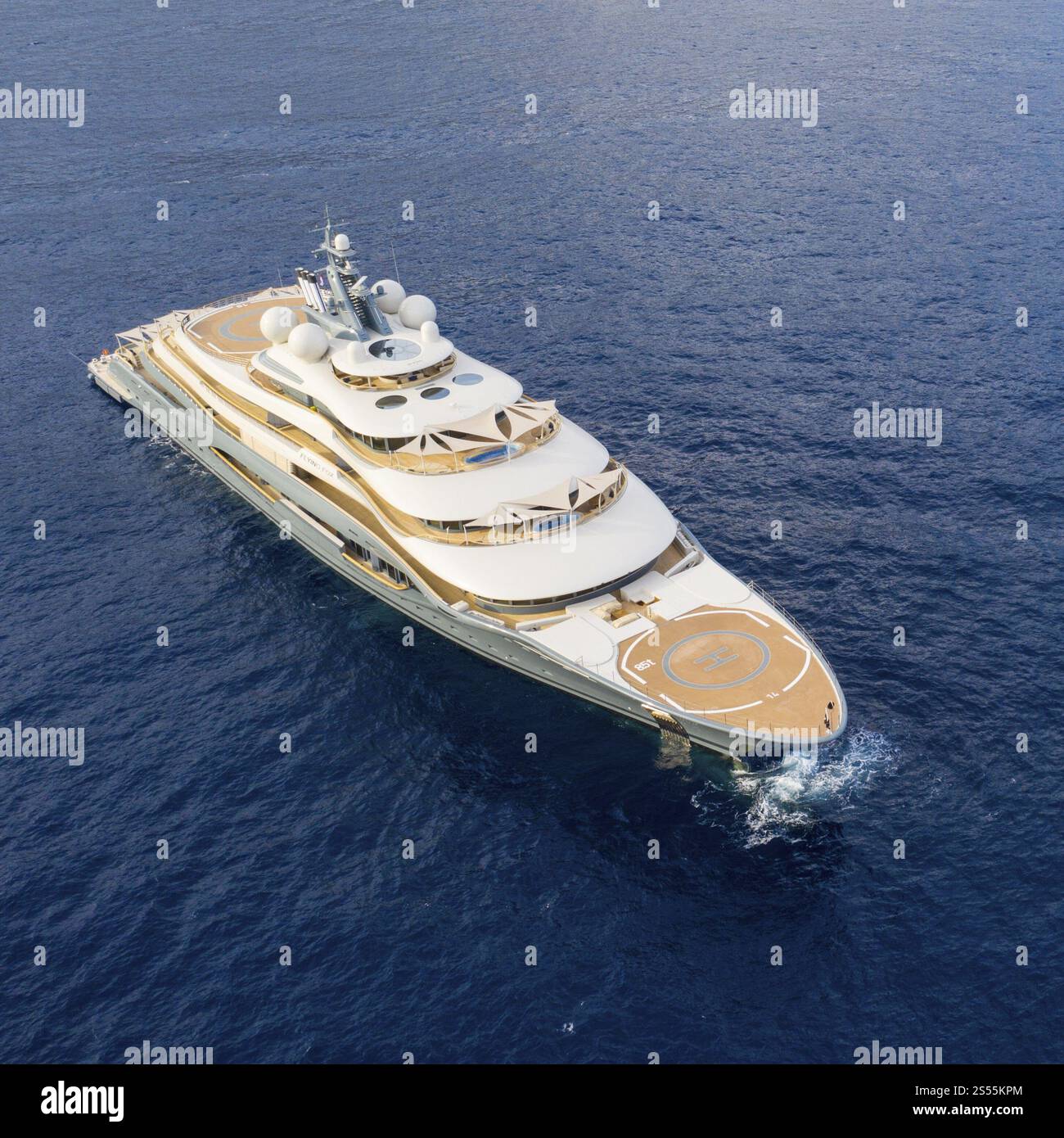 Aerial view of 136 metre superyacht Flying Fox, delivered in 2019 by ...
