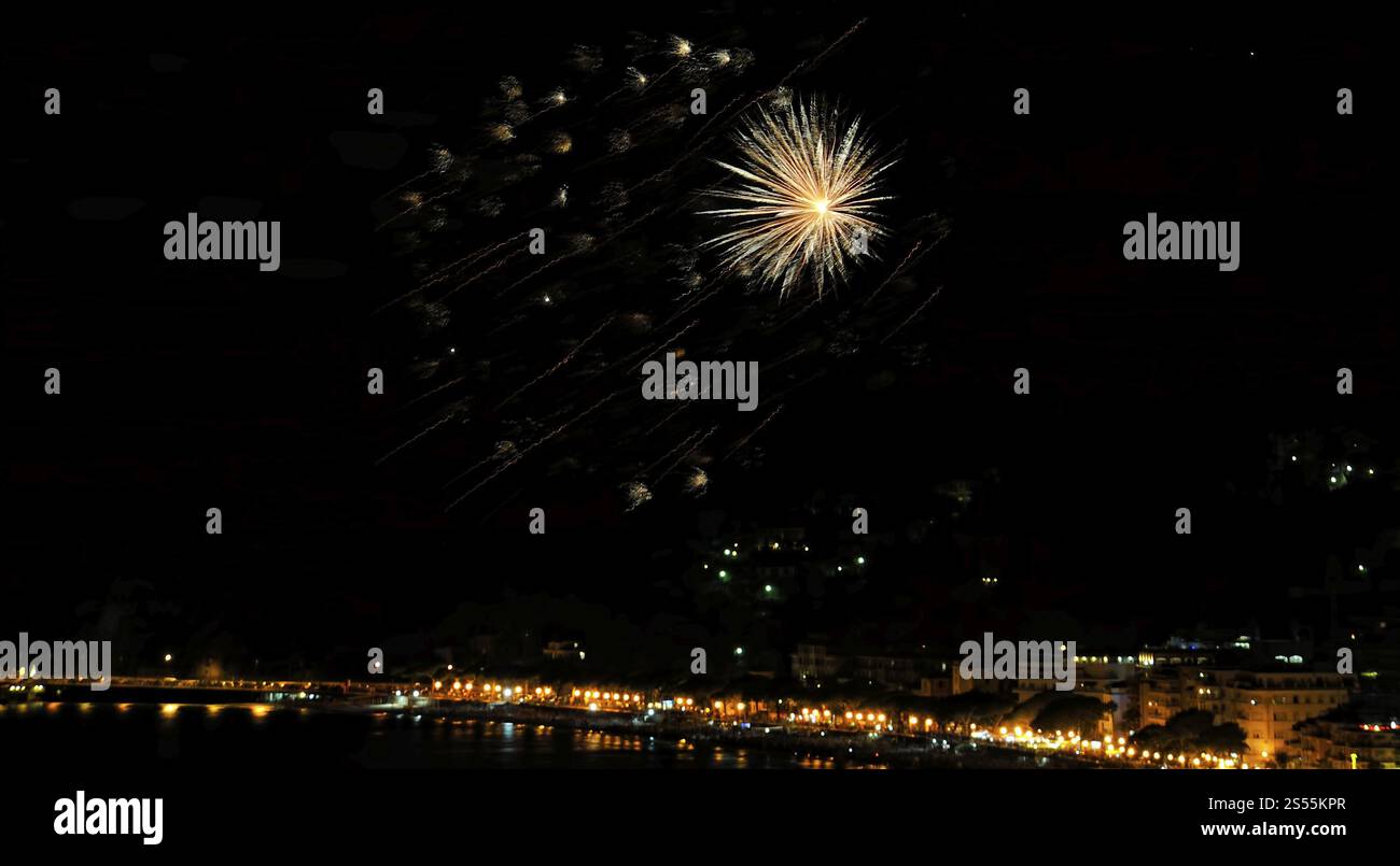 Fireworks on the sea Stock Photo - Alamy