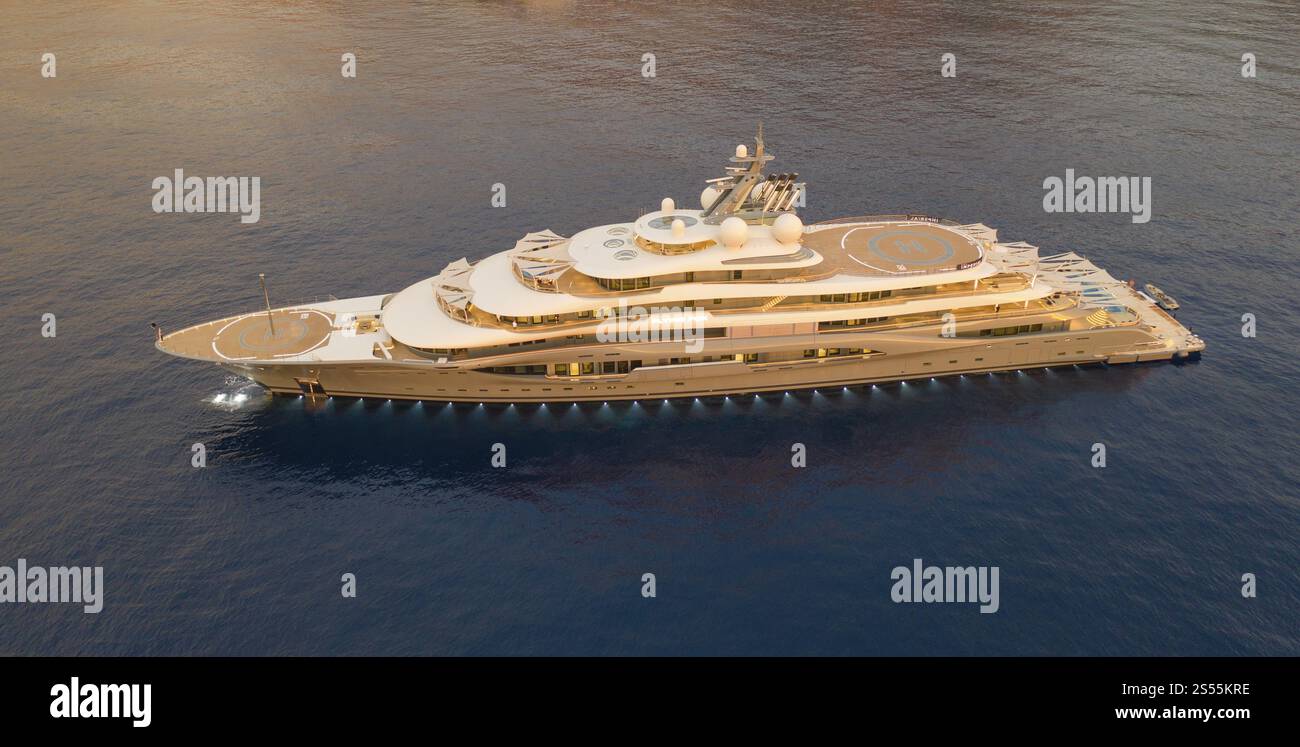 Aerial view of 136 metre superyacht Flying Fox, delivered in 2019 by ...