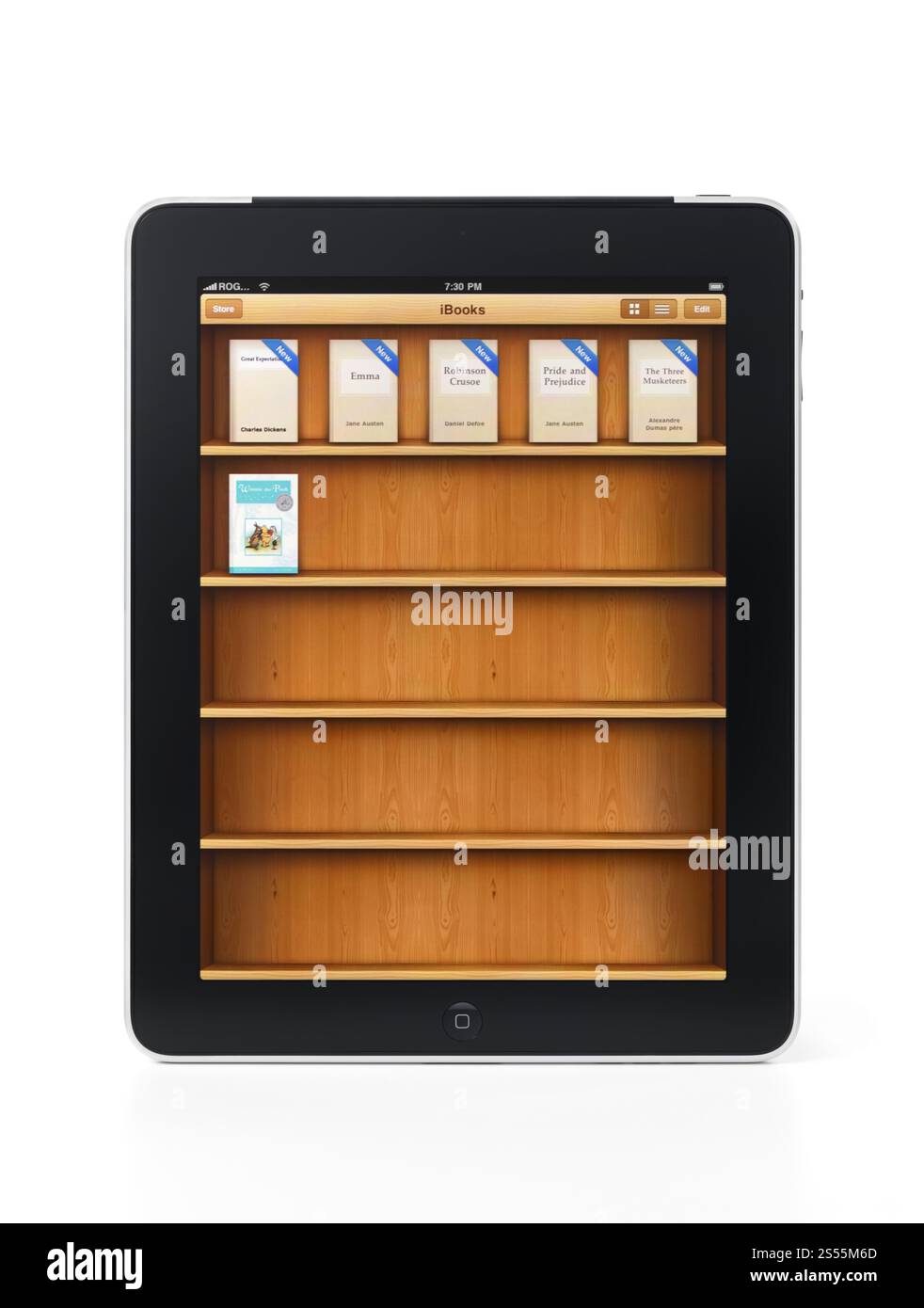Apple iPad 3G tablet computer displaying bookcase application with some ...