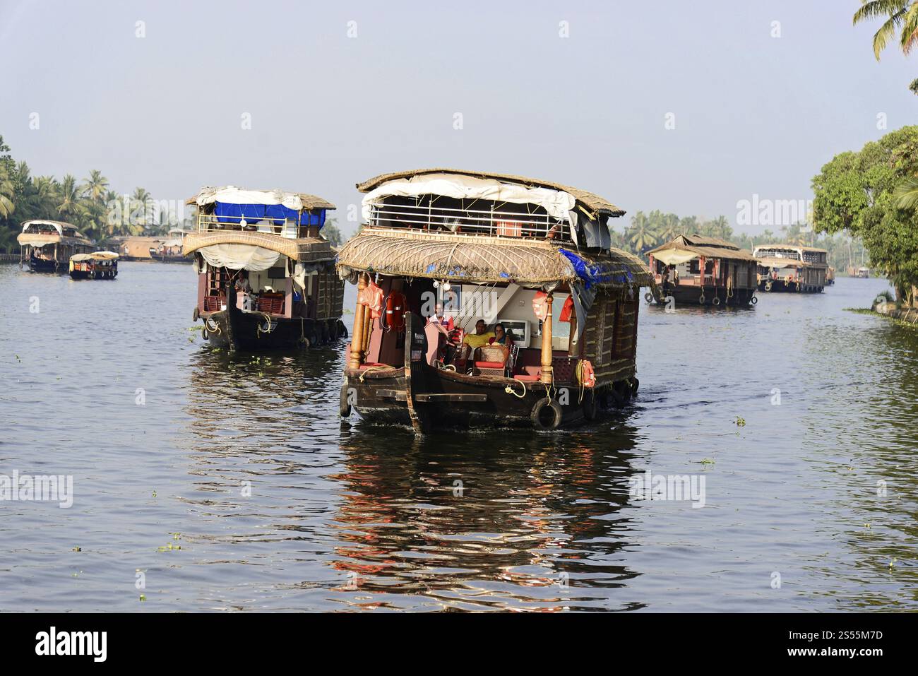 Houseboats, backwaters, near Alappuzha, Kerala, South India, India ...