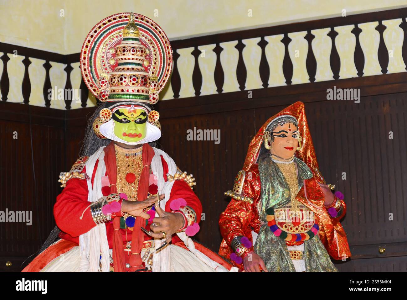 Kathakali dancers preparing for their performance, Kochi, Kerala, South ...
