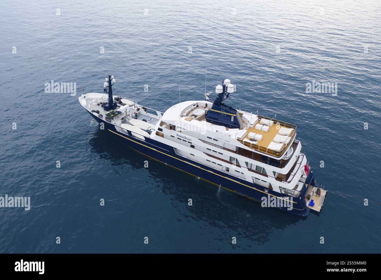 Aerial view 63 metre long motor yacht FORCE BLUE from the Danish ...