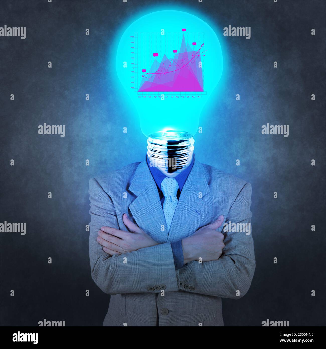 businessman with lamp-head as business success concept Stock Photo - Alamy