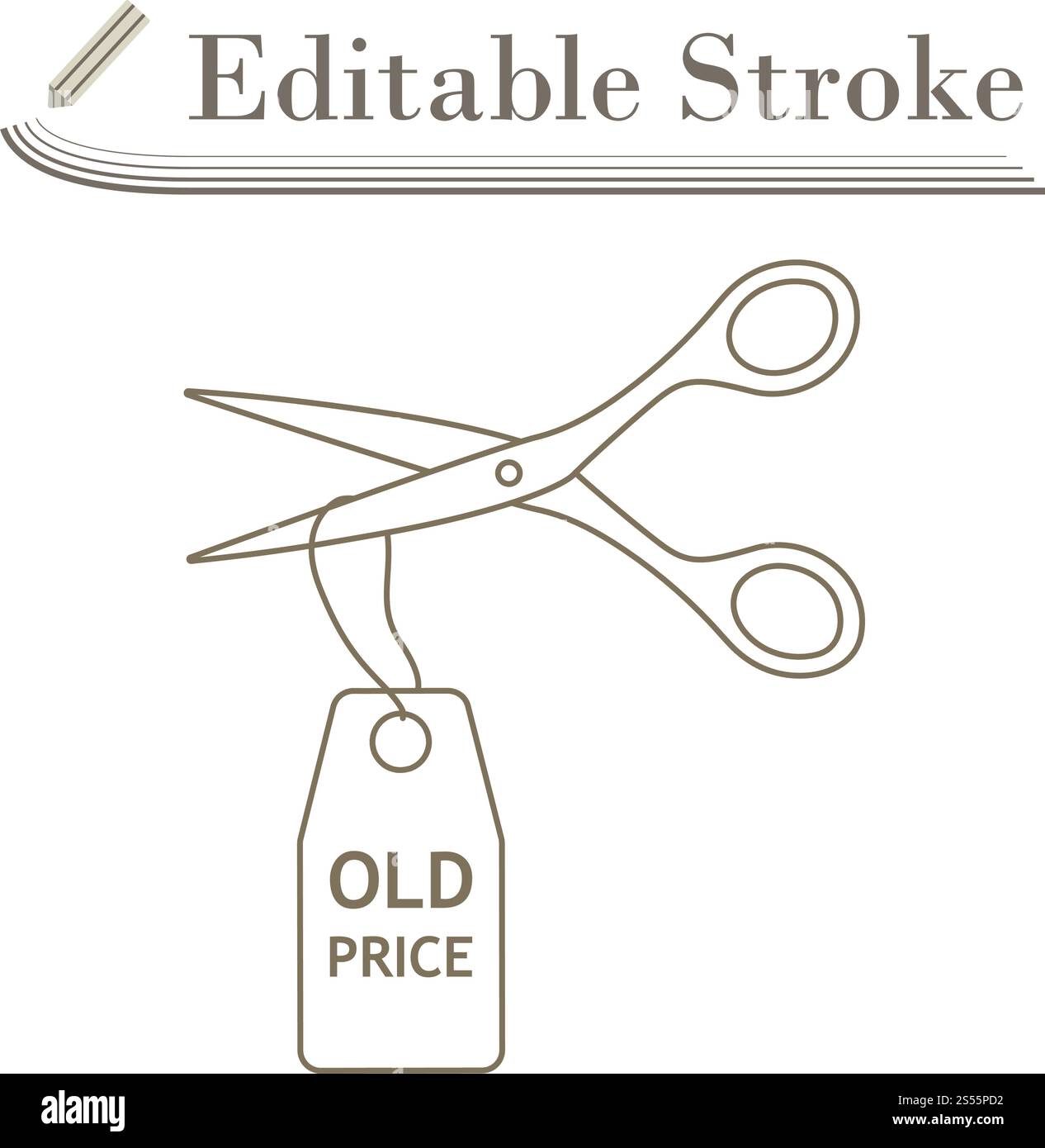 Scissors Cut Old Price Tag Icon. Editable Stroke Simple Design. Vector ...