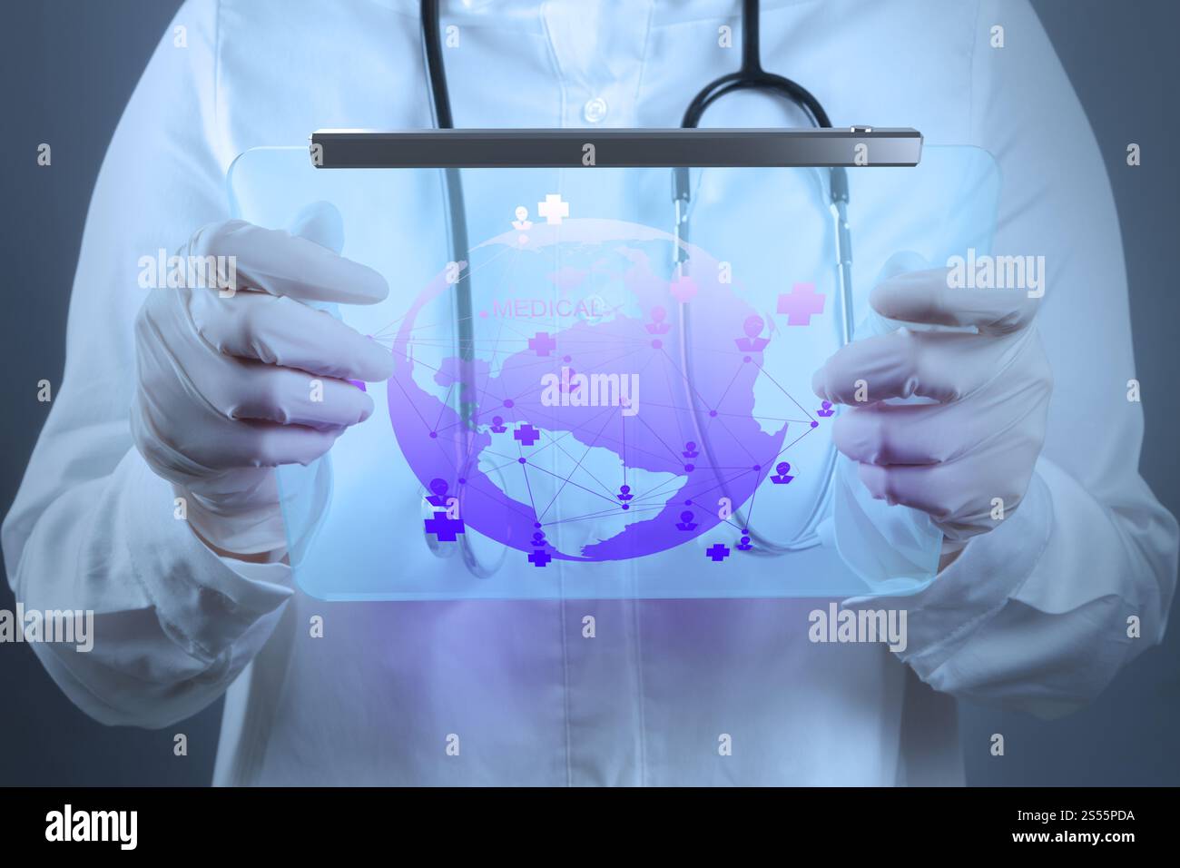 Medicine doctor working with modern computer interface as medical ...