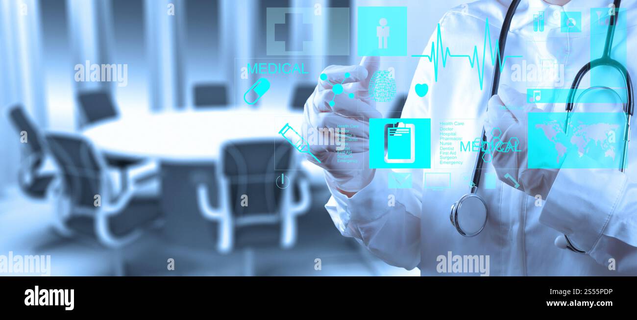 Medicine doctor working with modern computer interface as concept Stock ...