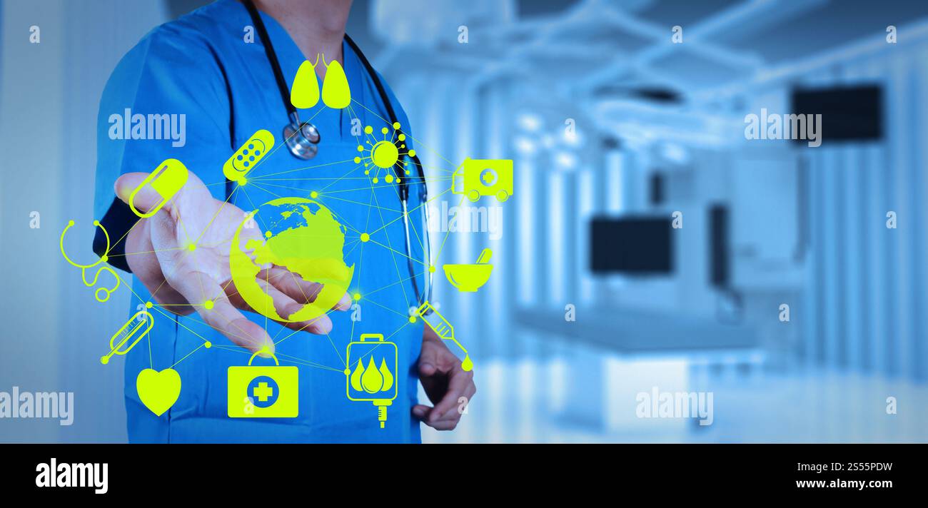 Medicine doctor working with modern computer interface as medical ...