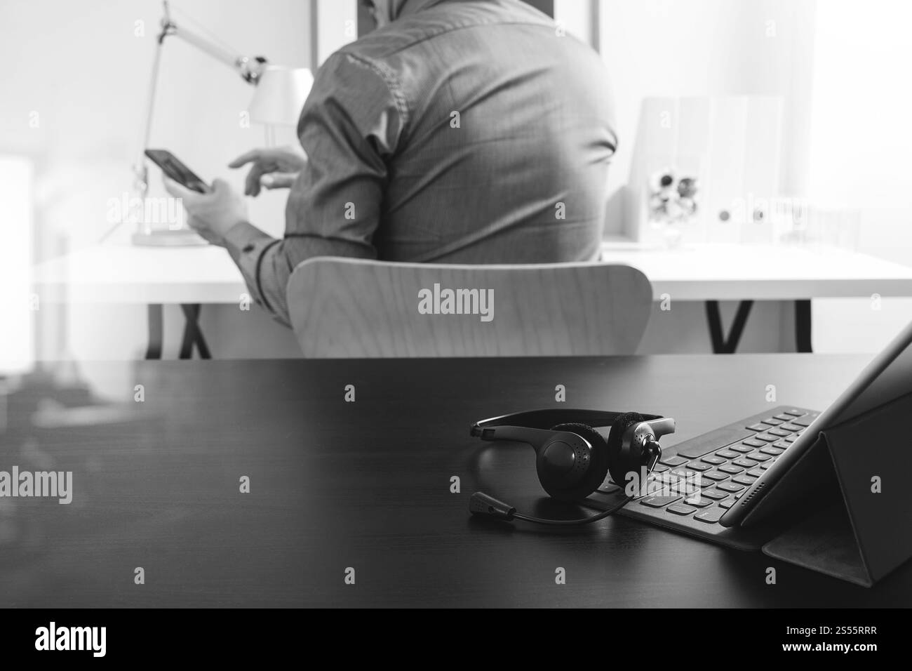 Call center representative in Black and White Stock Photos & Images - Alamy