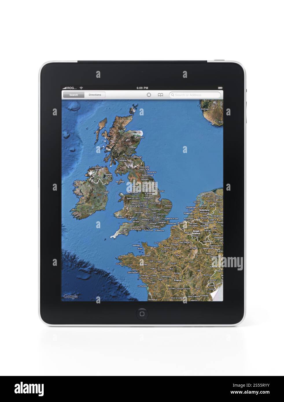 Apple iPad 3G tablet with Google maps displaying United Kingdom and a ...