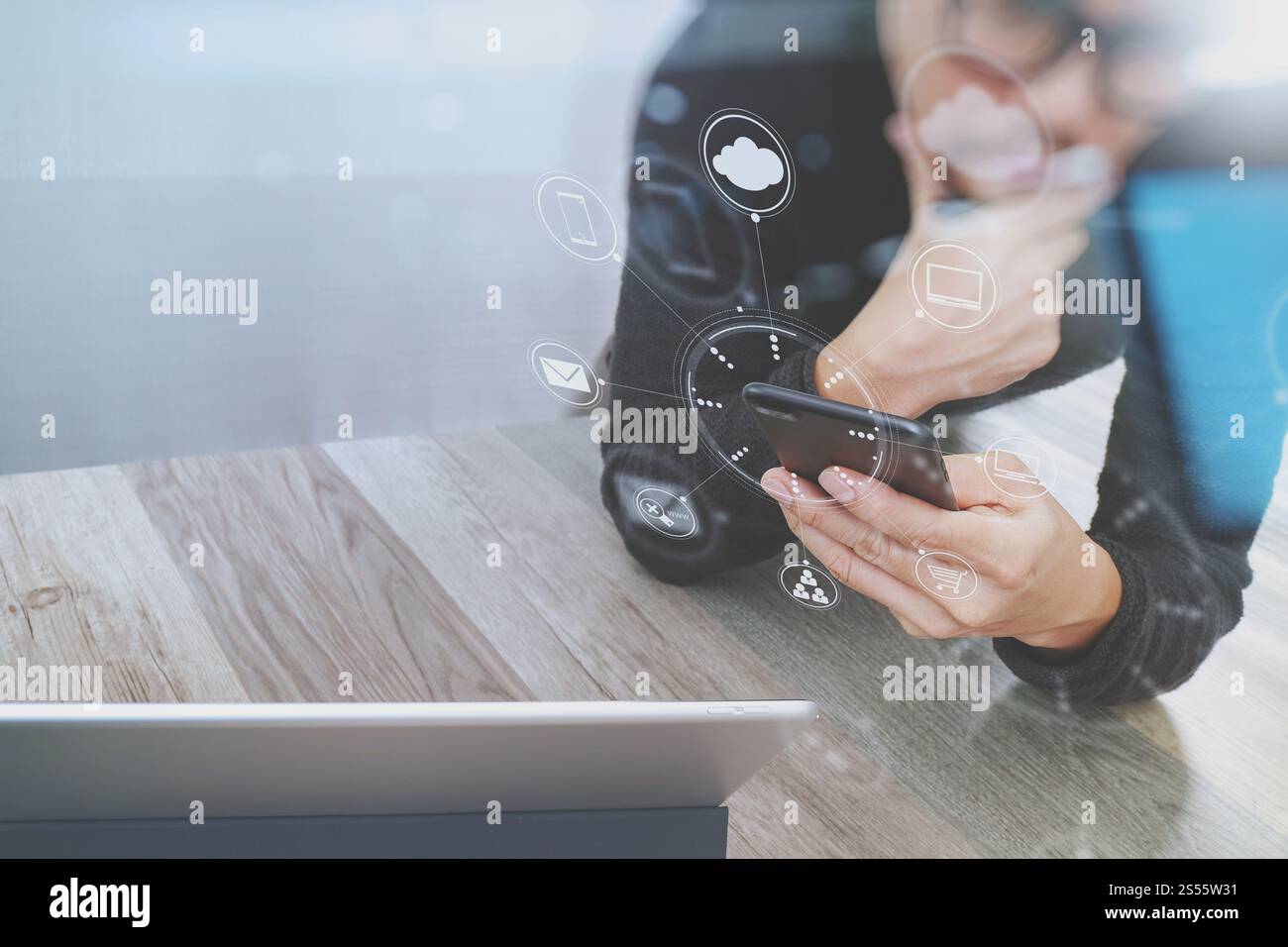 Businessman hand using mobile payments online shopping,omni channel ...