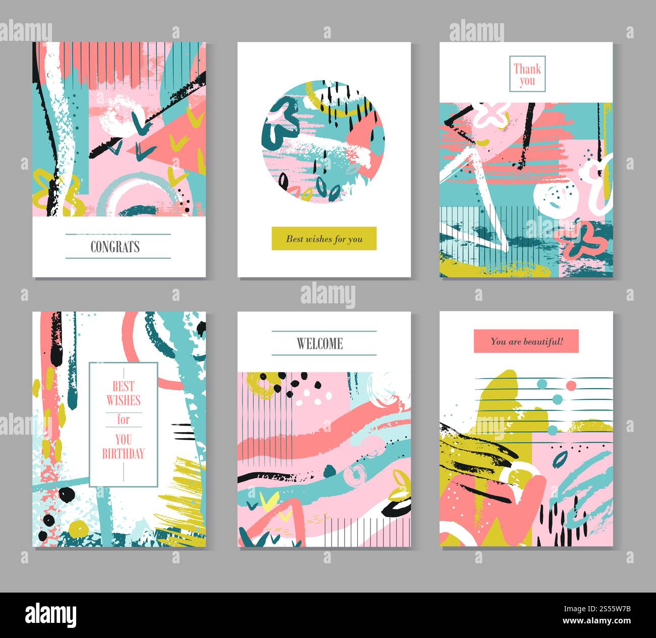 Contemporary universal placards. Summer splatter, artworks covered in ...