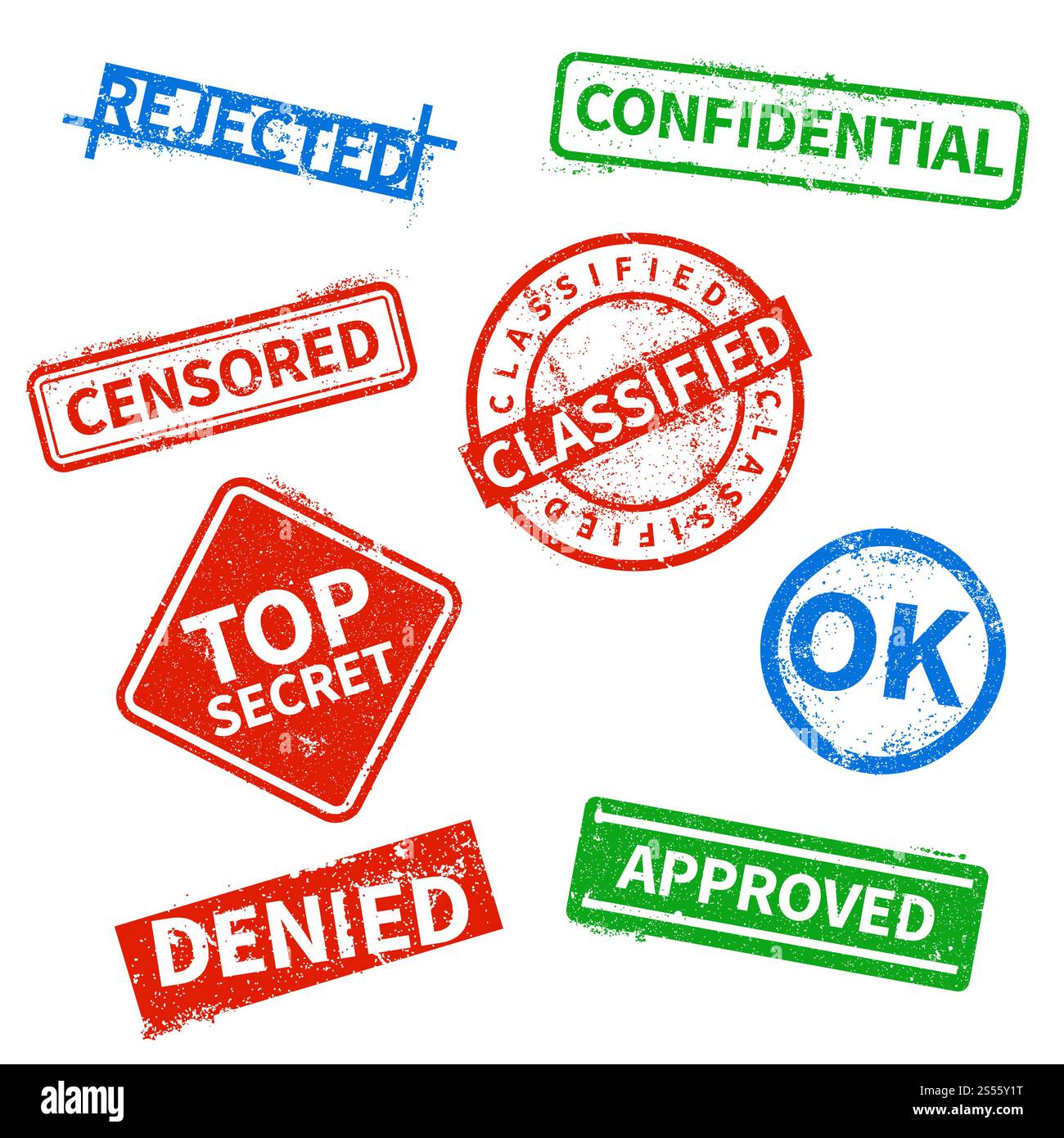 Top secret, rejected, approved, classified business rubber stamps ...