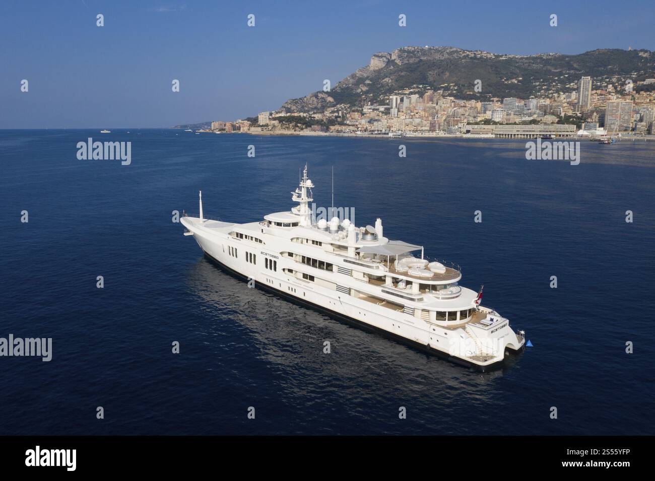 Aerial view 85, 95 metres long and 35 knots fast motor yacht ECSTASEA ...