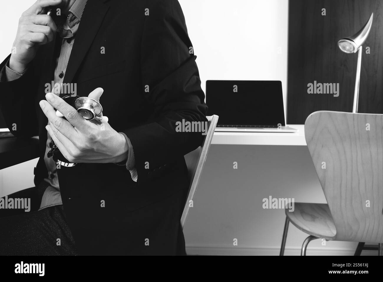 Doctor and computer male office Black and White Stock Photos & Images ...