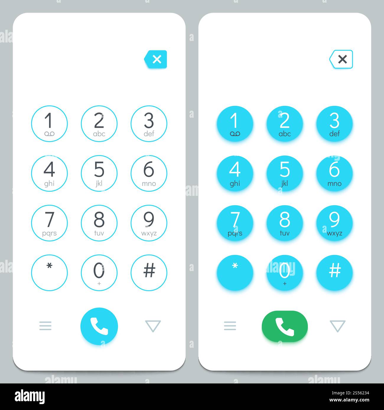 Phone keypad. Smartphone screen keyboard with numbers. Isolated vector set. Number display ...