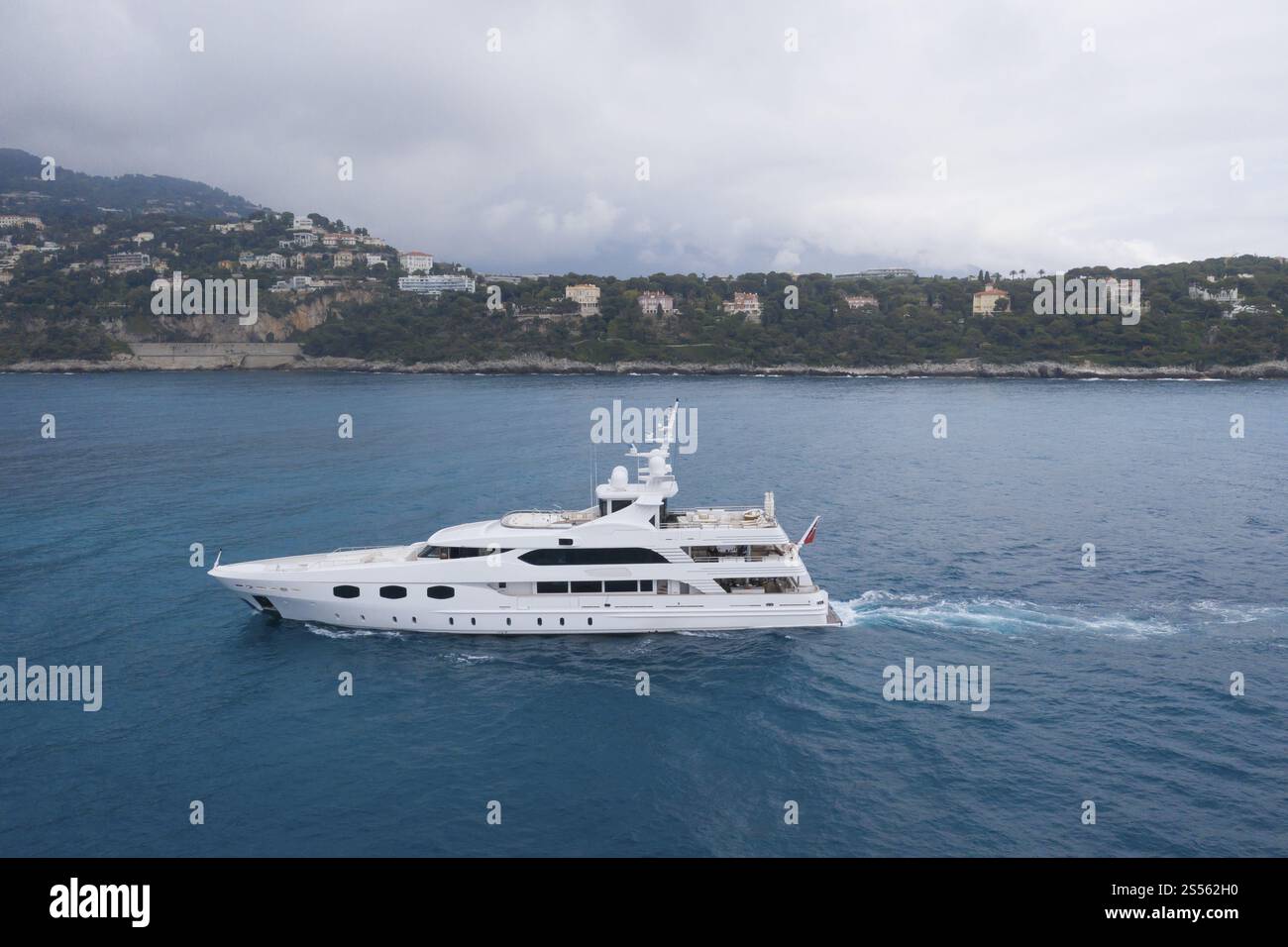 Aerial view 51 metre motor yacht ELENI cruising between Cap Martin and ...