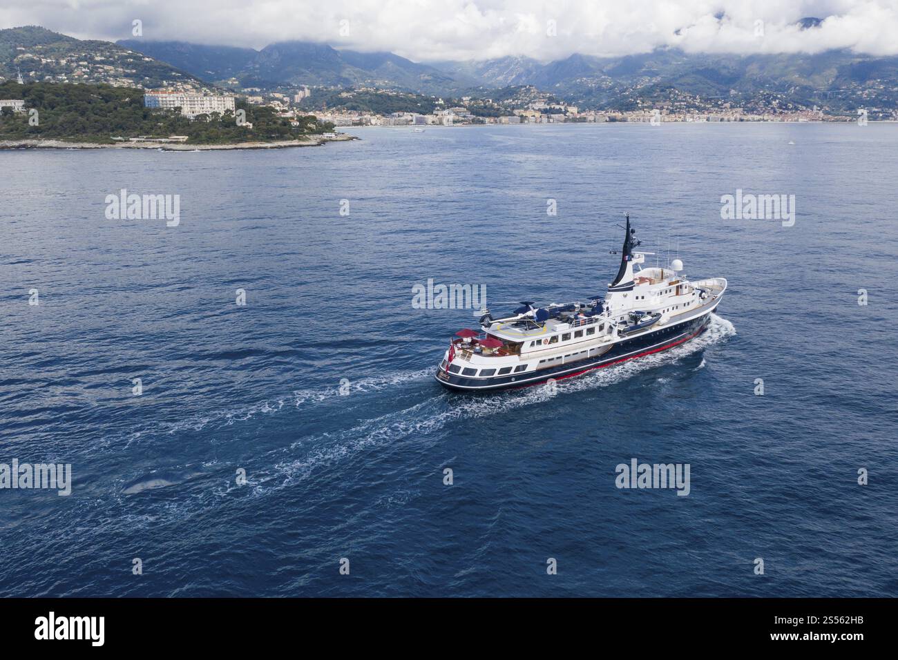 Aerial view expedition yacht motor yacht ITASCA (ex Thames III, Smit ...