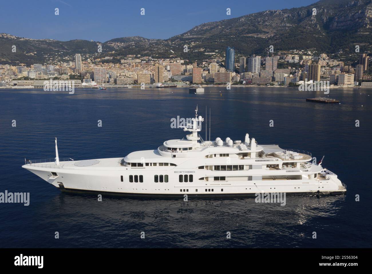Aerial view 85, 95 metres long and 35 knots fast motor yacht ECSTASEA ...