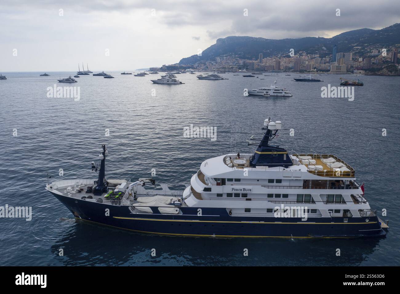 Aerial view 63 metre long motor yacht FORCE BLUE from the Danish ...